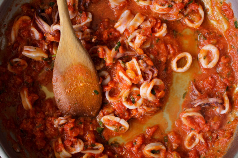 Pasta Calamarata (Pasta with Calamari and Tomato Sauce) - Savoring Italy